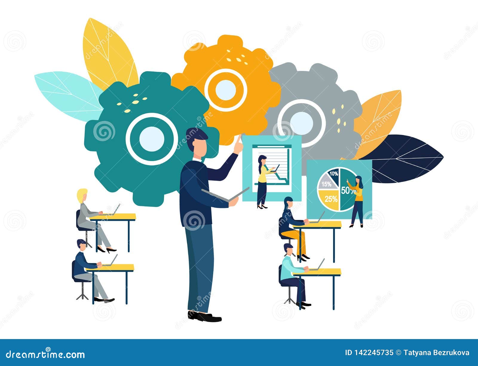 Vector Illustration Office Staff Training. Team Thinking Stock ...