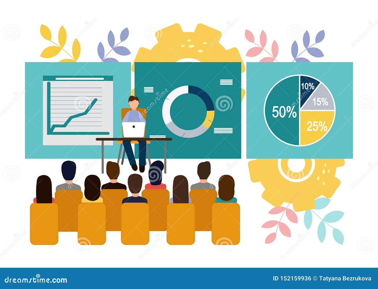 Vector Illustration Office Staff Training. Team Thinking Stock ...