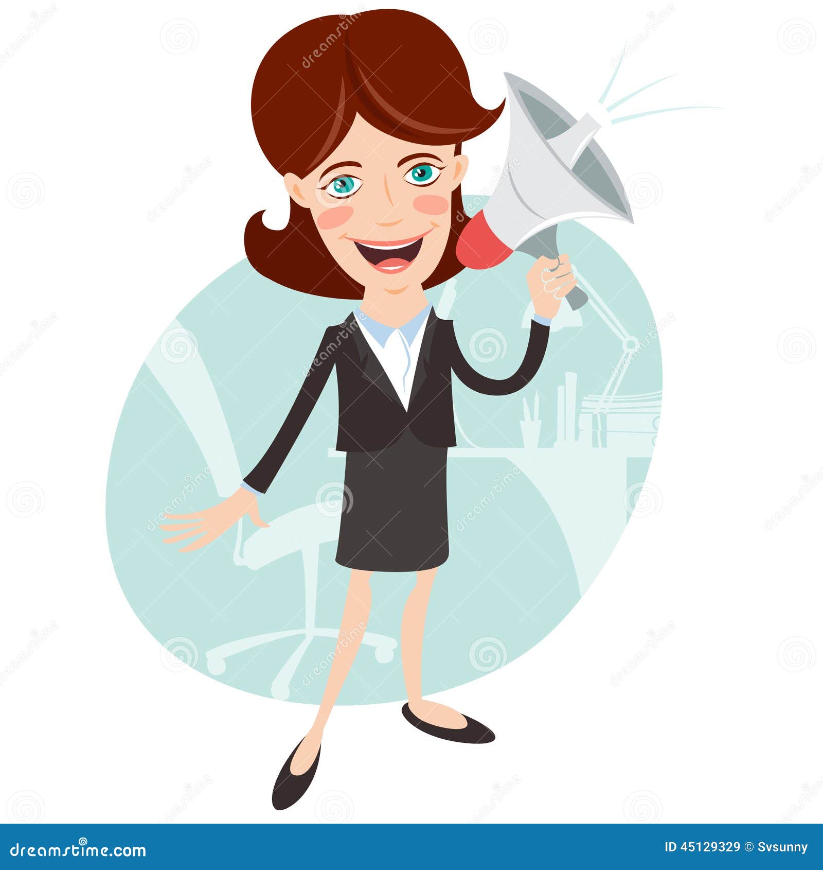 Vector Illustration of Office Woman Megaphone Shouting Stock ...