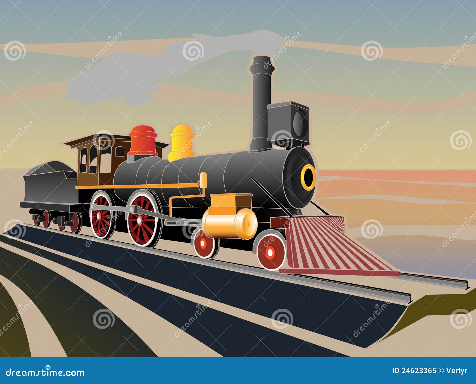 Vector Illustration of Old Steam Train. Stock Vector - Illustration of ...