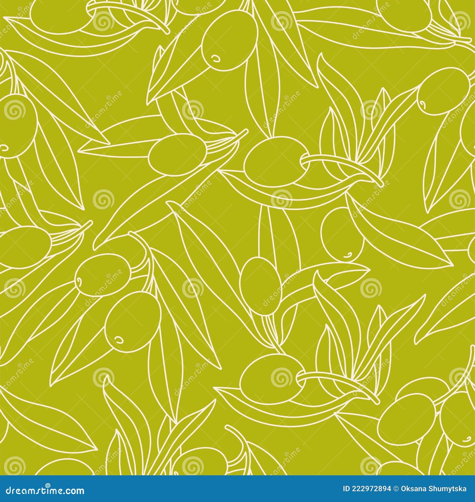 Vector Illustration Olive Branch - Linear Style. Seamless Pattern in ...