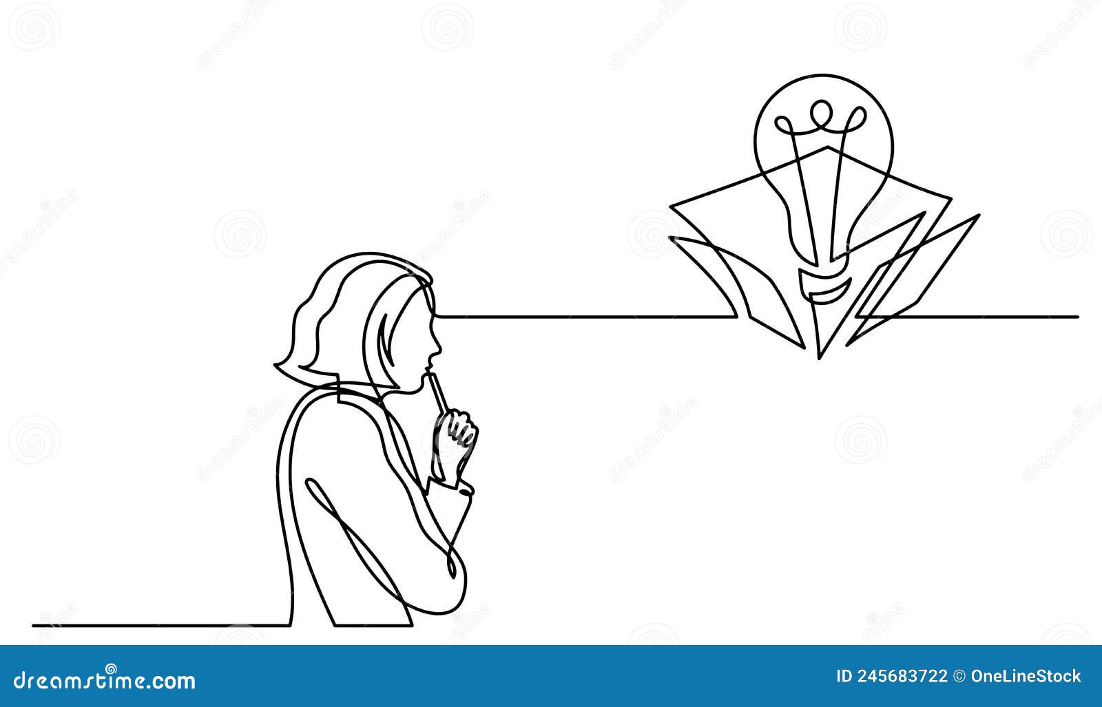 One Line Drawing of Woman Thinking Solving Problems Finding Solutions ...
