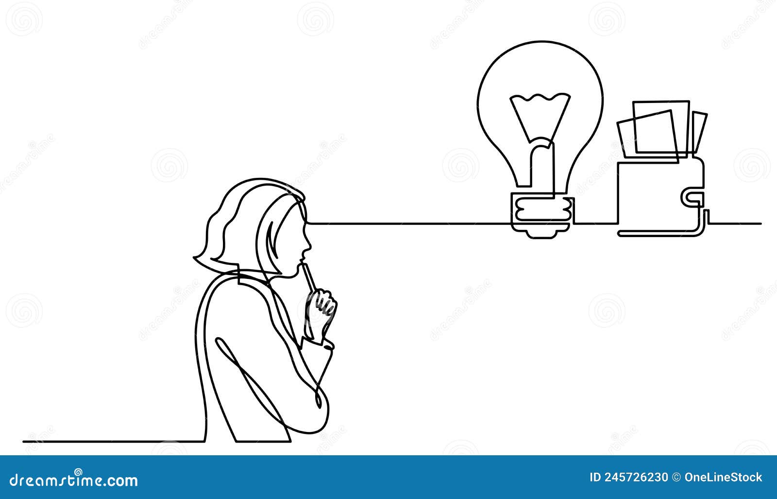 One Line Drawing of Woman Thinking Solving Problems Finding Solutions ...