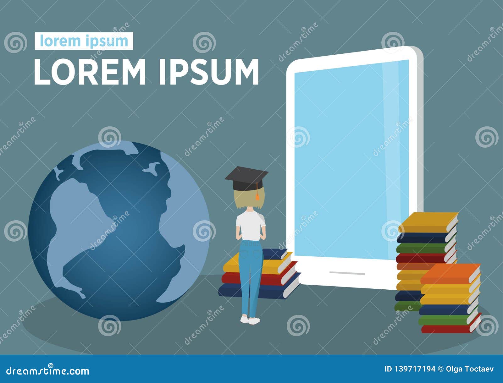 Online Training, Workshops and Courses Visualization Flat 3d. Small Girl and Big Telephone ...