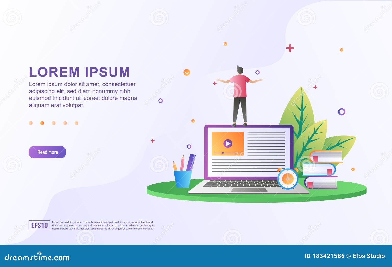 Vector Illustration of Online Learning and Reading Articles with Book ...