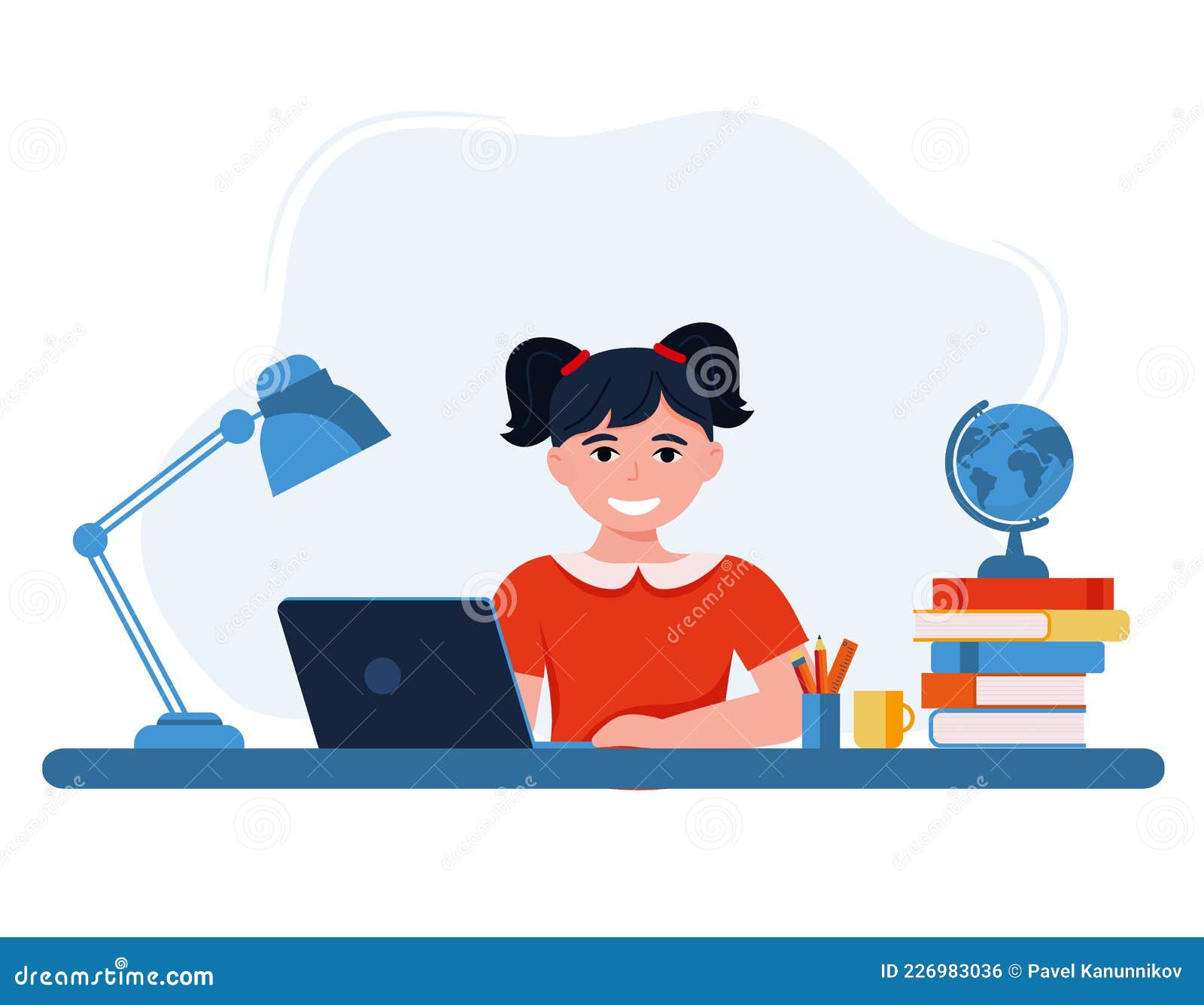 Vector Illustration of Online Learning School Kids Stock Vector ...