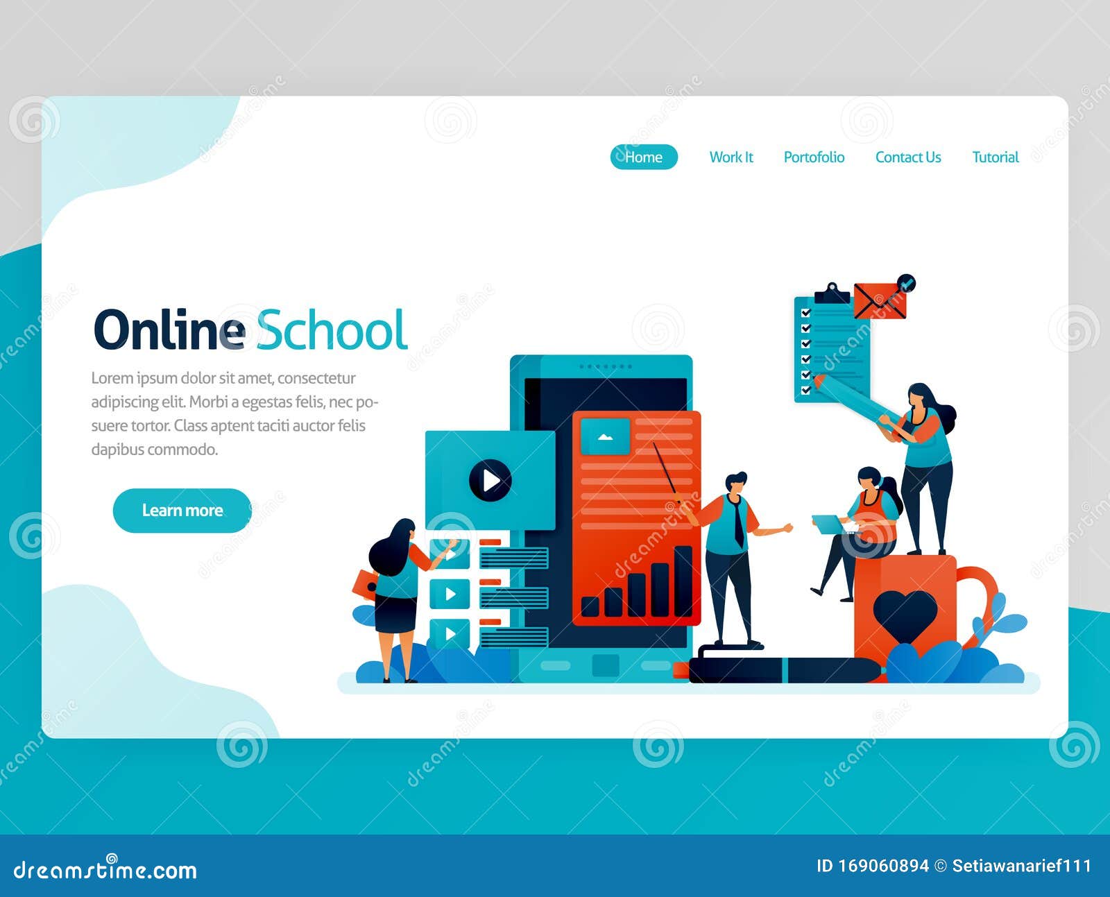 Vector Illustration for Online School Landing Page. Mobile Apps for ...