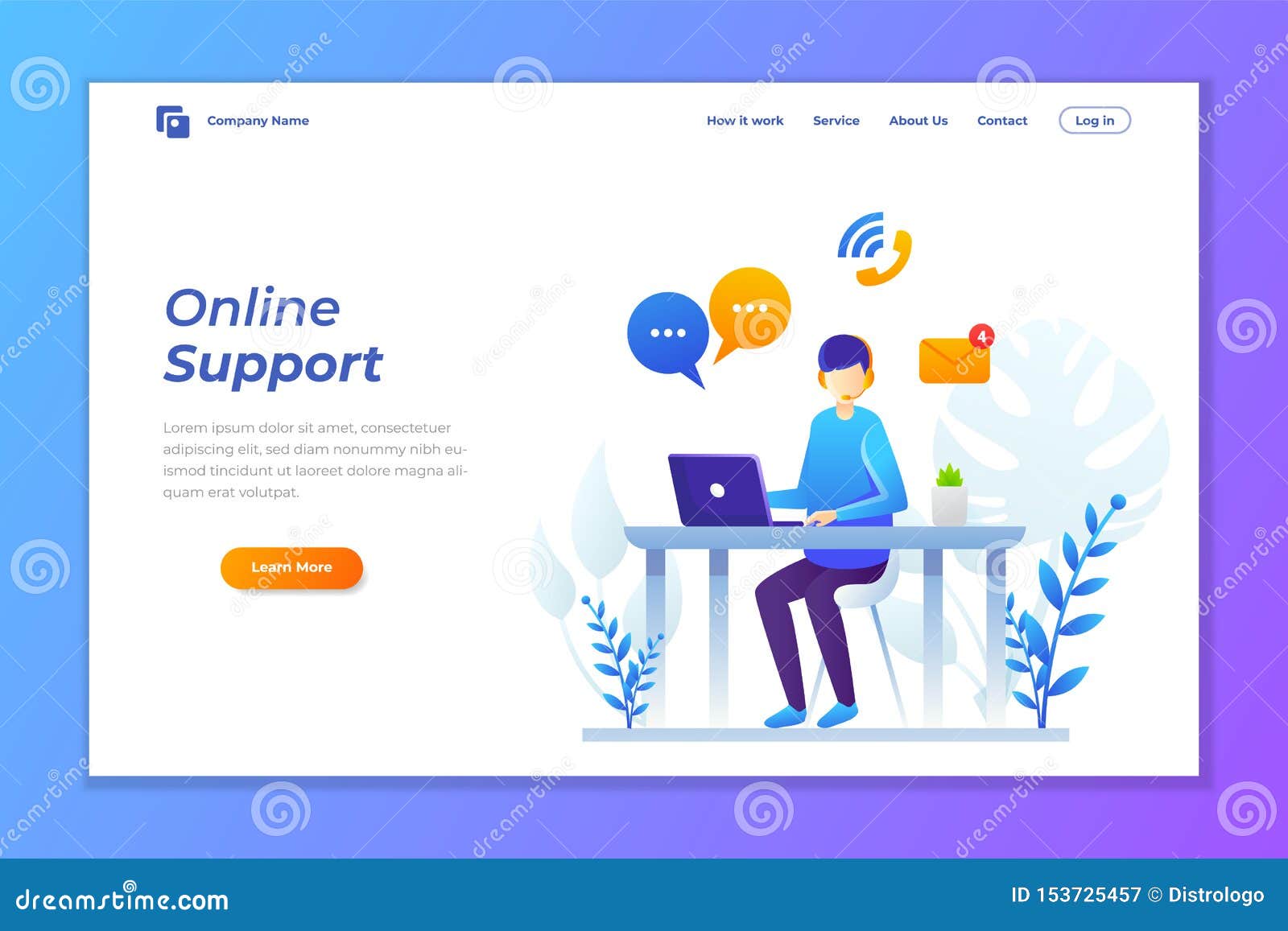 Vector Illustration of Online Support or Contact Support. Illustration ...