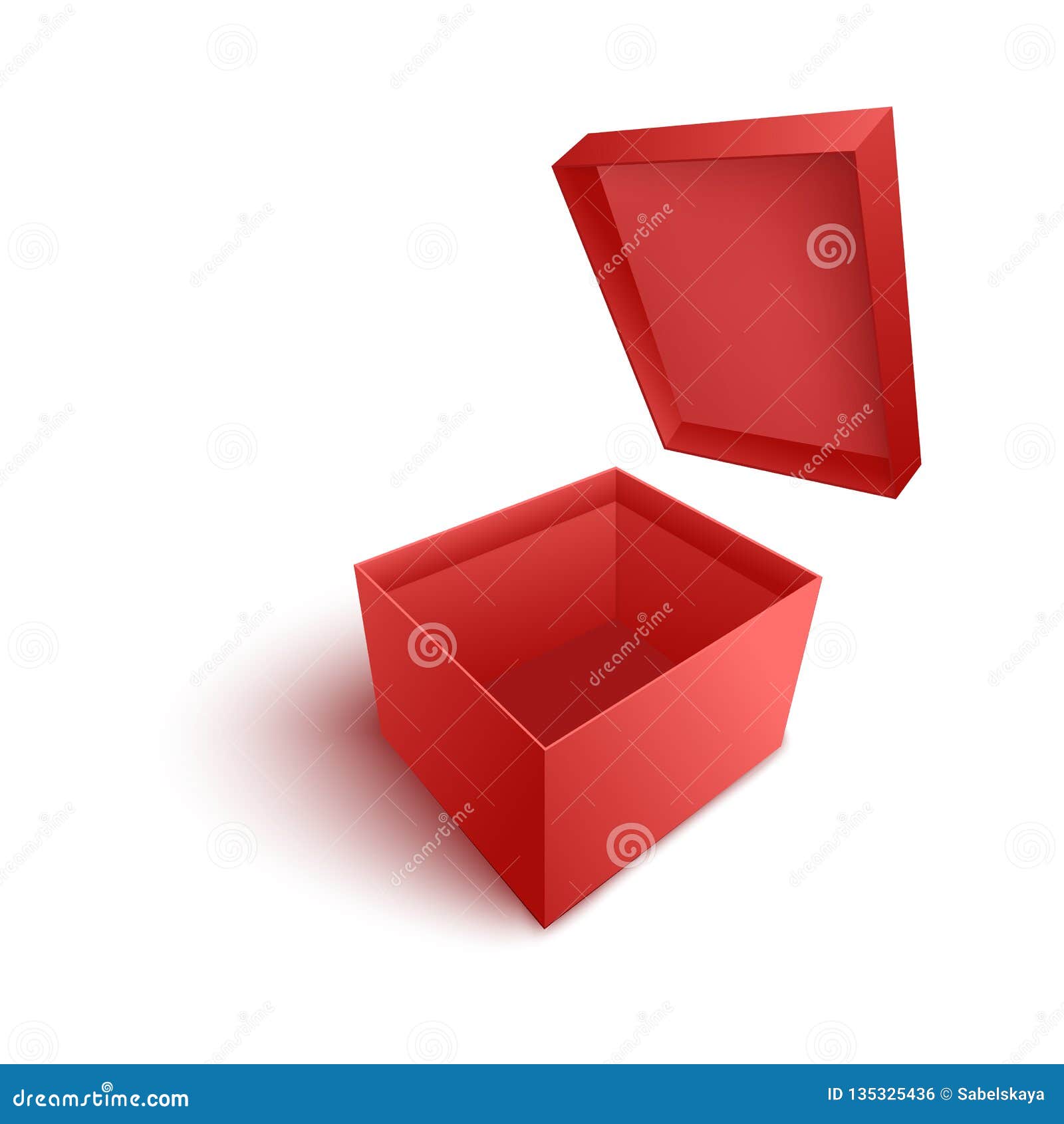Vector Illustration of Open Empty Red Paper Box with Flying Cover in ...