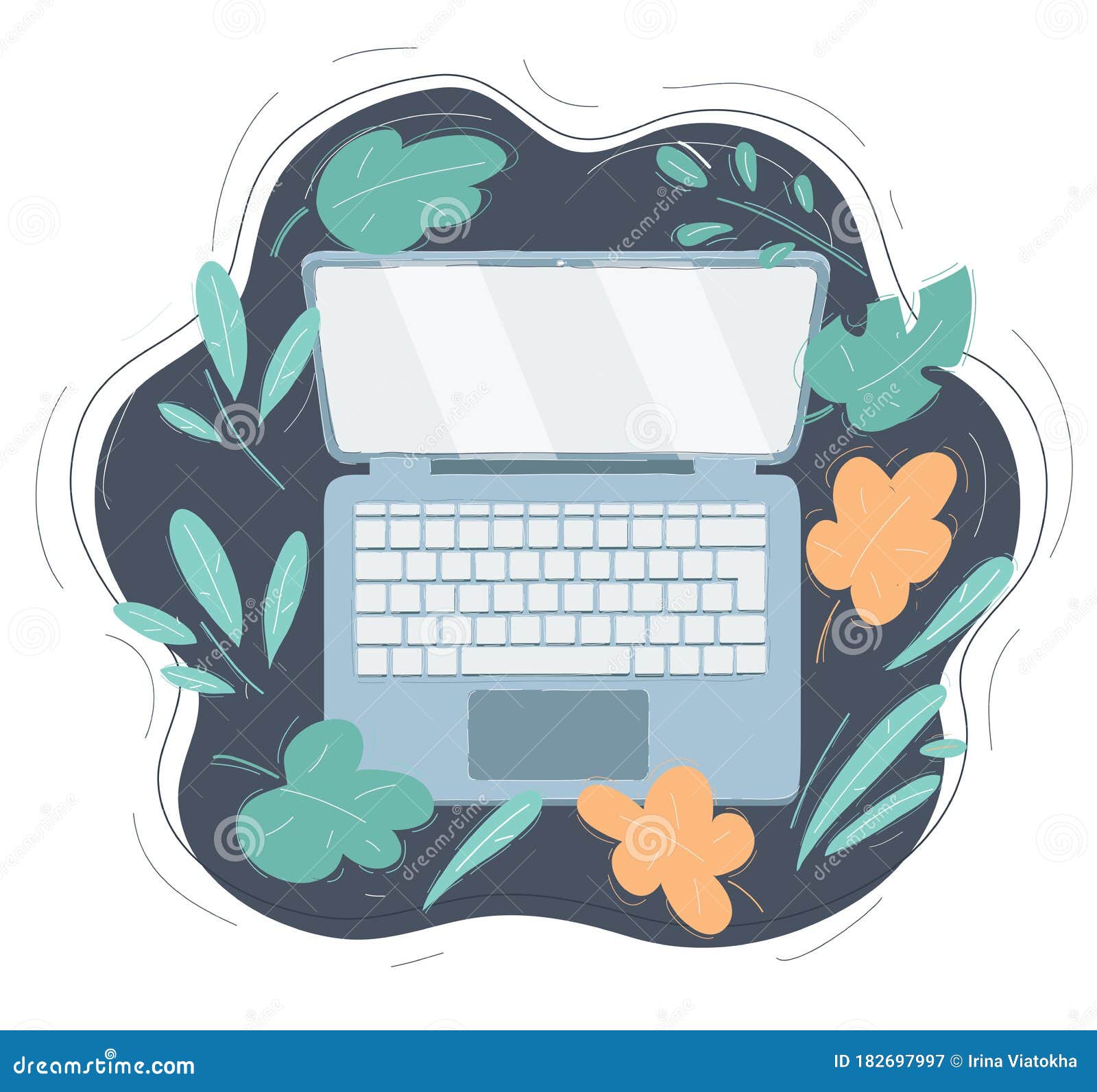 Vector Illustration of Open Modern Laptop, Top View Stock Vector ...