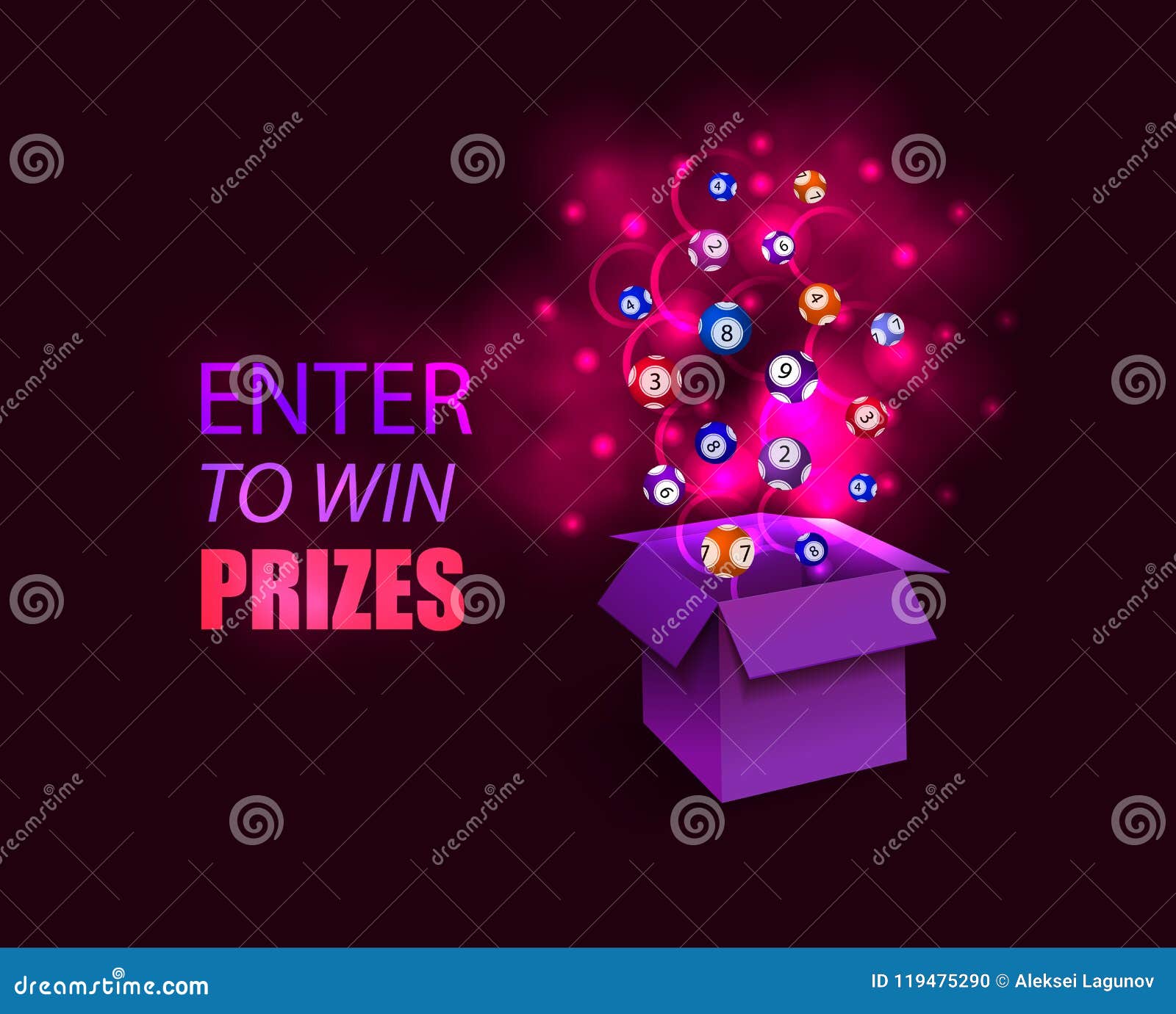 Vector Illustration: Open Surprize Box and Text: Enter To Win Prizes ...