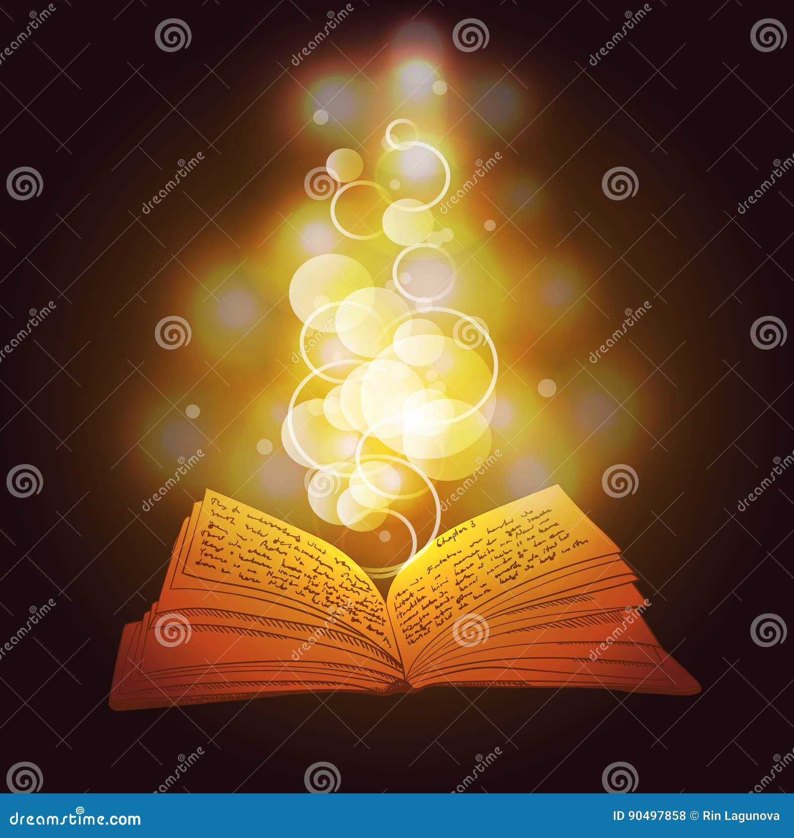 VECTOR Illustration of Opened Book with Magic Yellow Light. Stock ...