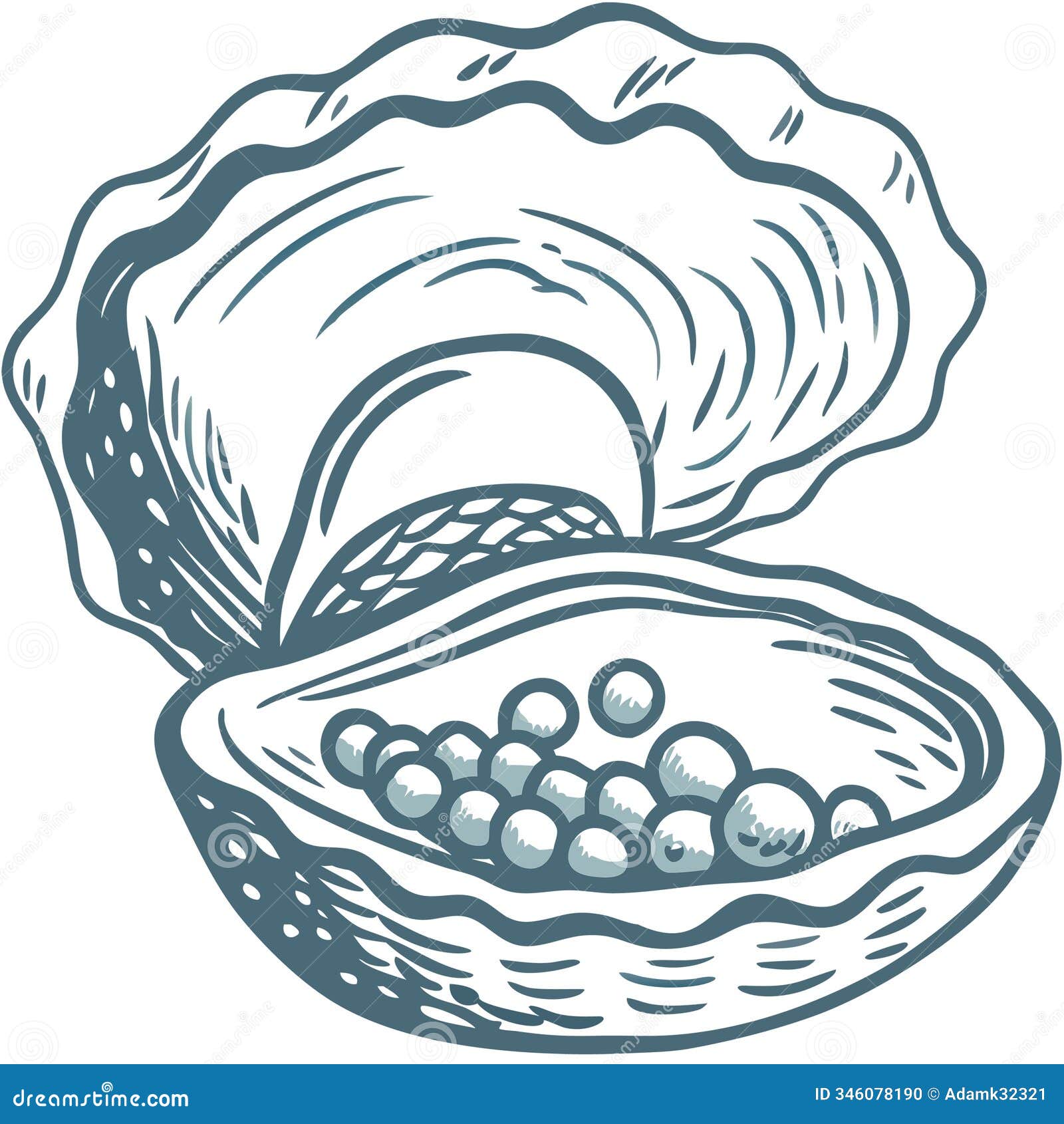 Vector Illustration of Opened Seashell with Pearls Marine Themed ...