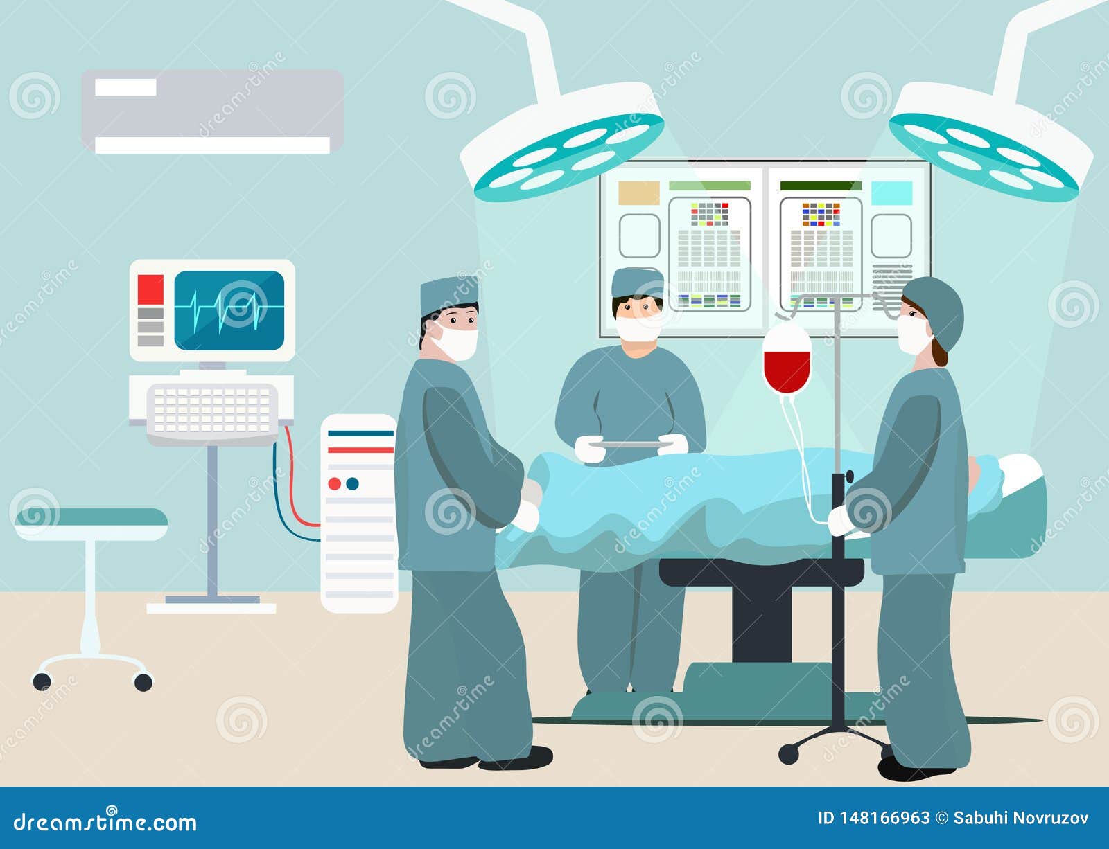 Vector Illustration of Operating Room. Surgeon Team at Work in ...