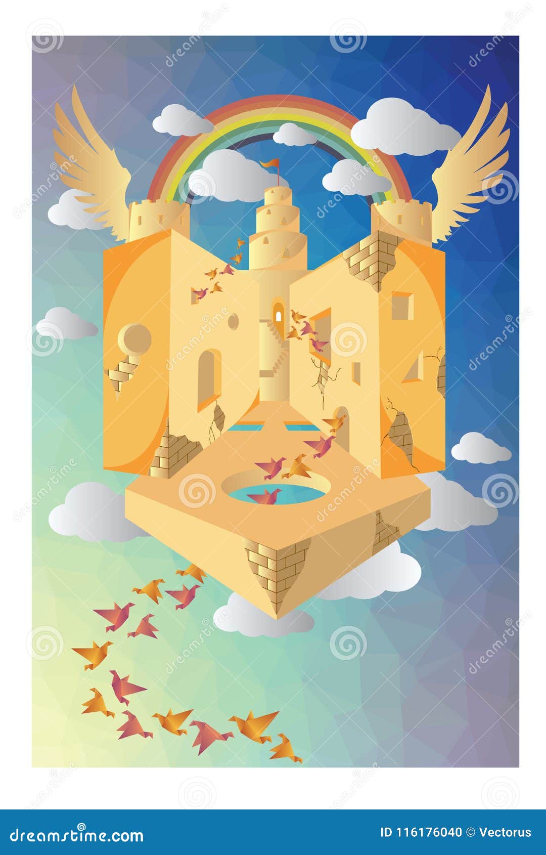 Optical Illusion Of A Flying Castle Vector Illustration | CartoonDealer ...