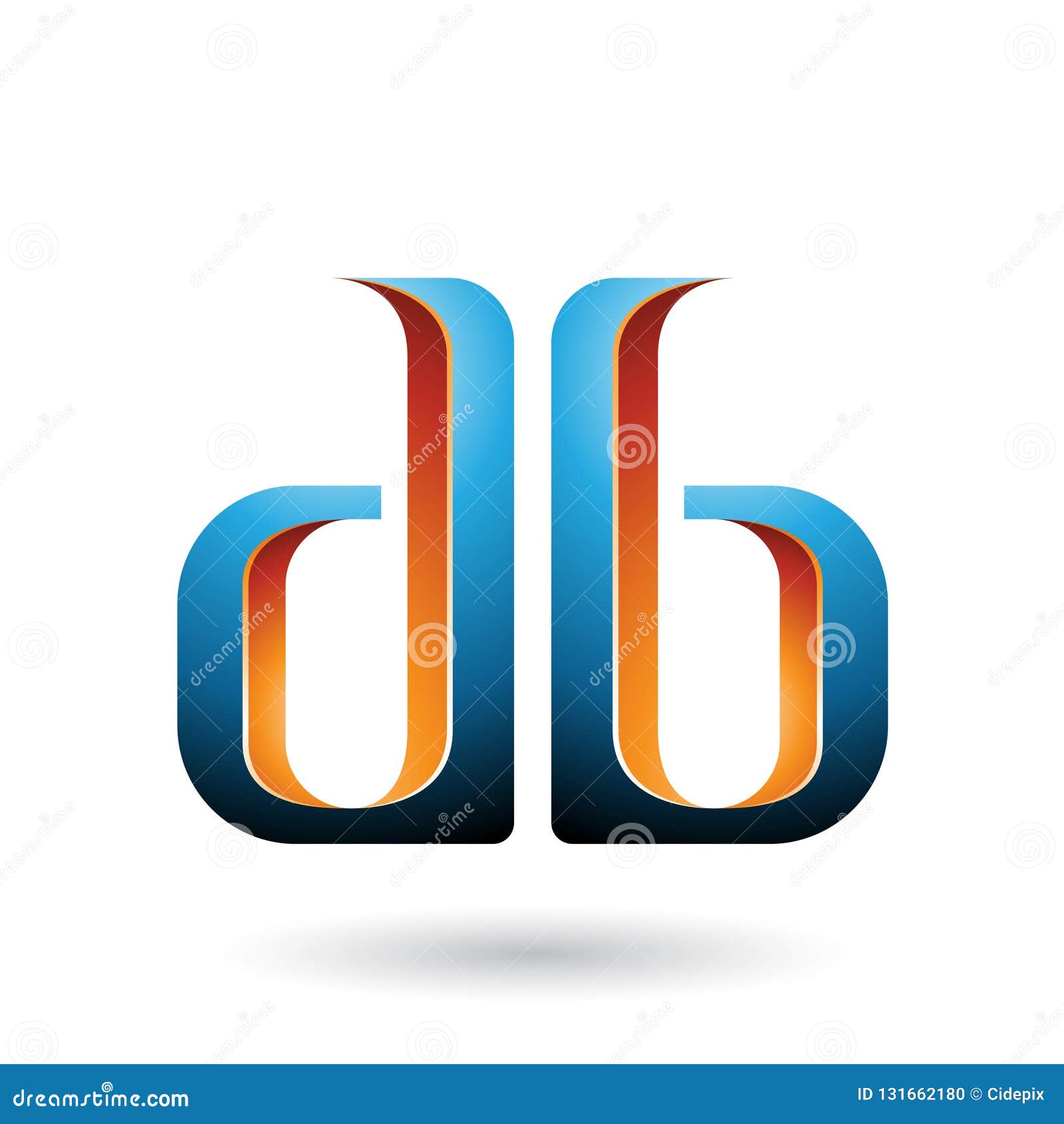 Orange and Blue Double Sided D and B Letters Isolated on a White ...
