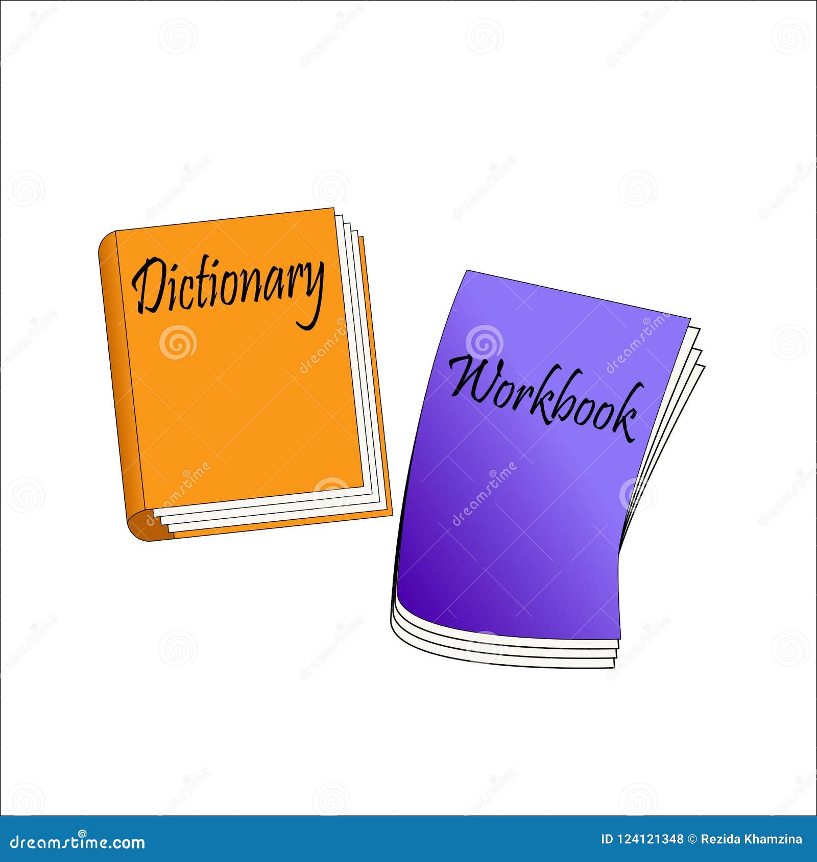 Vector Illustration of Orange Dictionary and Violet Workbook Stock ...