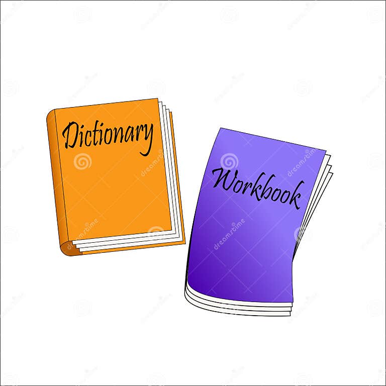 Vector Illustration of Orange Dictionary and Violet Workbook Stock ...