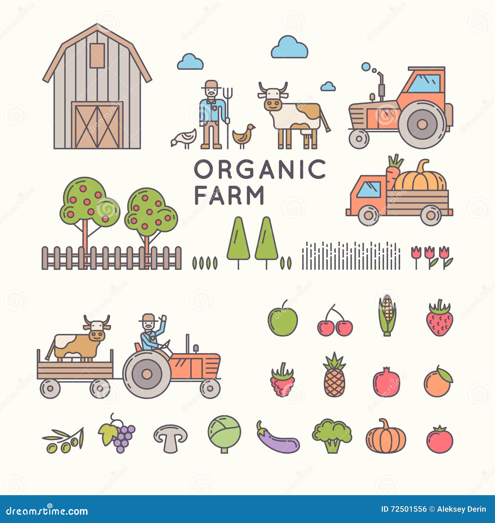 Vector Illustration of Organic Farm. Stock Vector - Illustration of ...