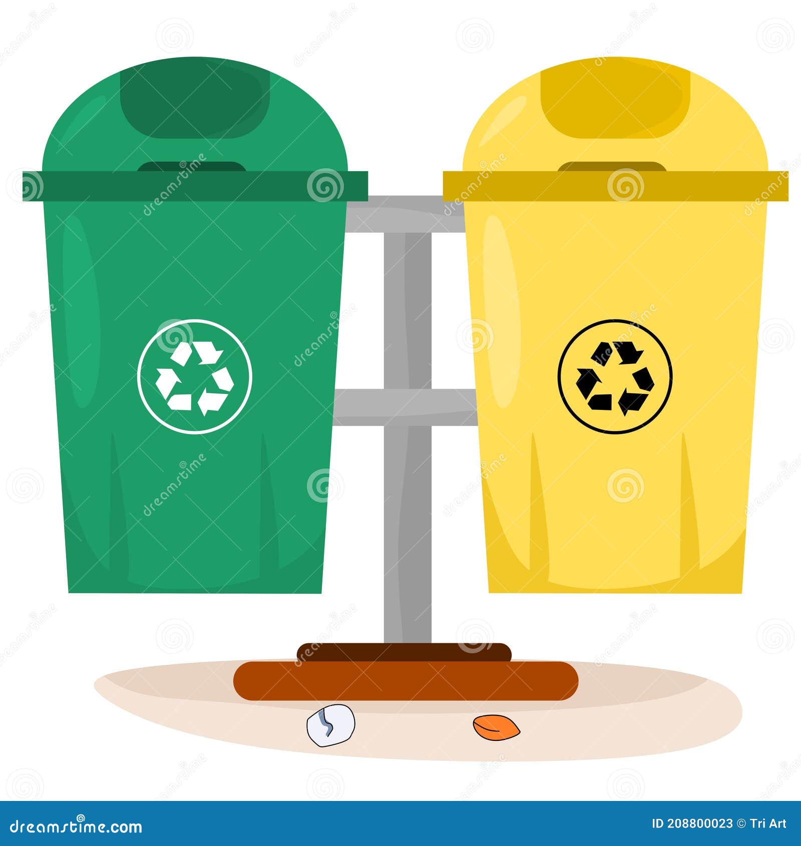 Vector Illustration Of Organic And Inorganic Trash Boxes In The Yard To ...