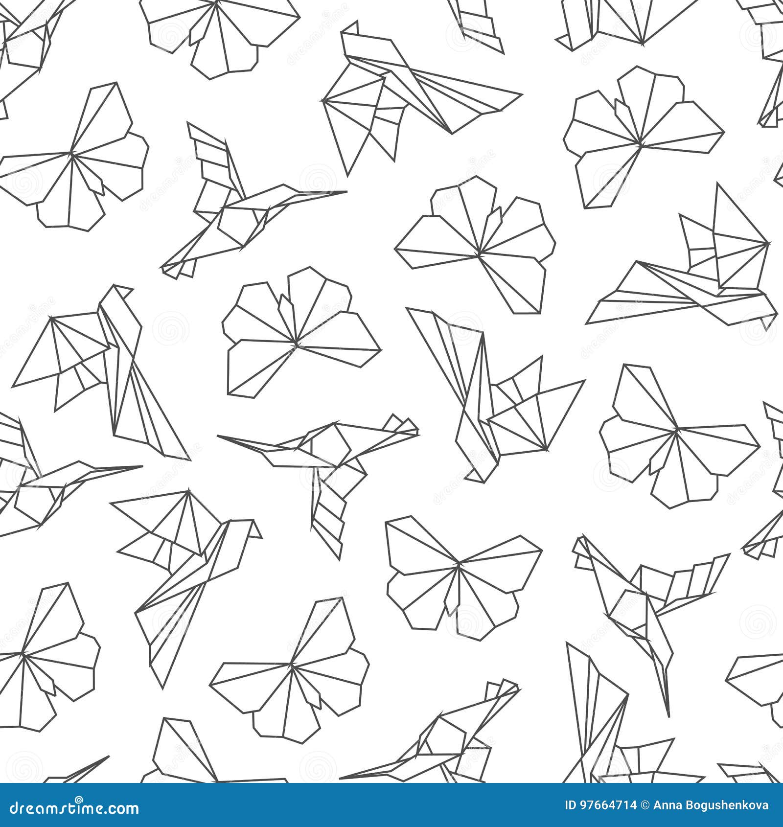 Vector Illustration of Origami Birds Seamless Pattern Stock Vector ...