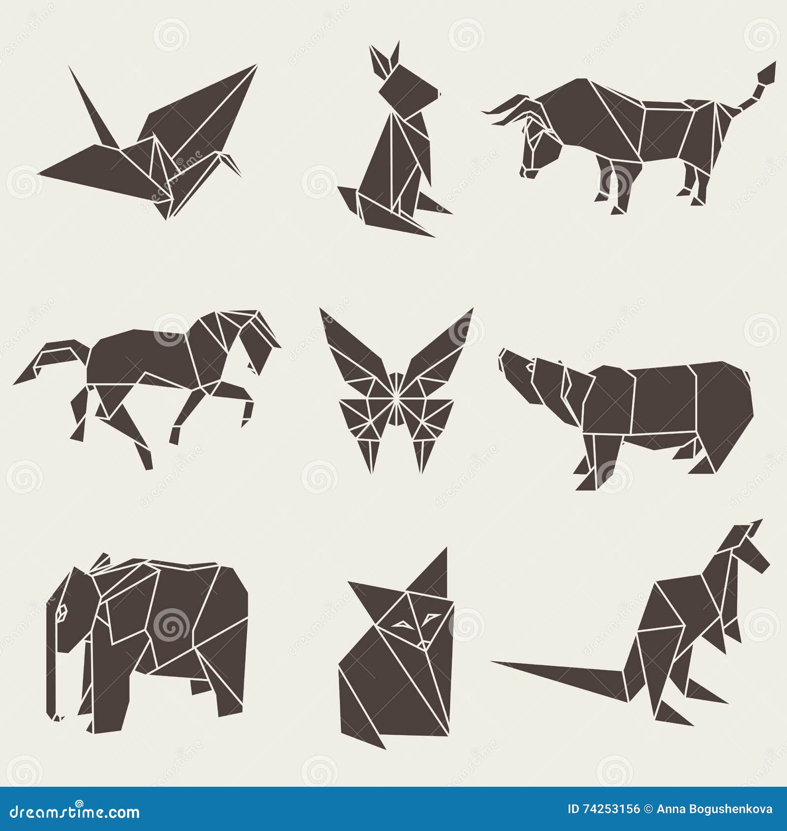 Vector Illustration of Origami Paper Animals Stock Illustration ...
