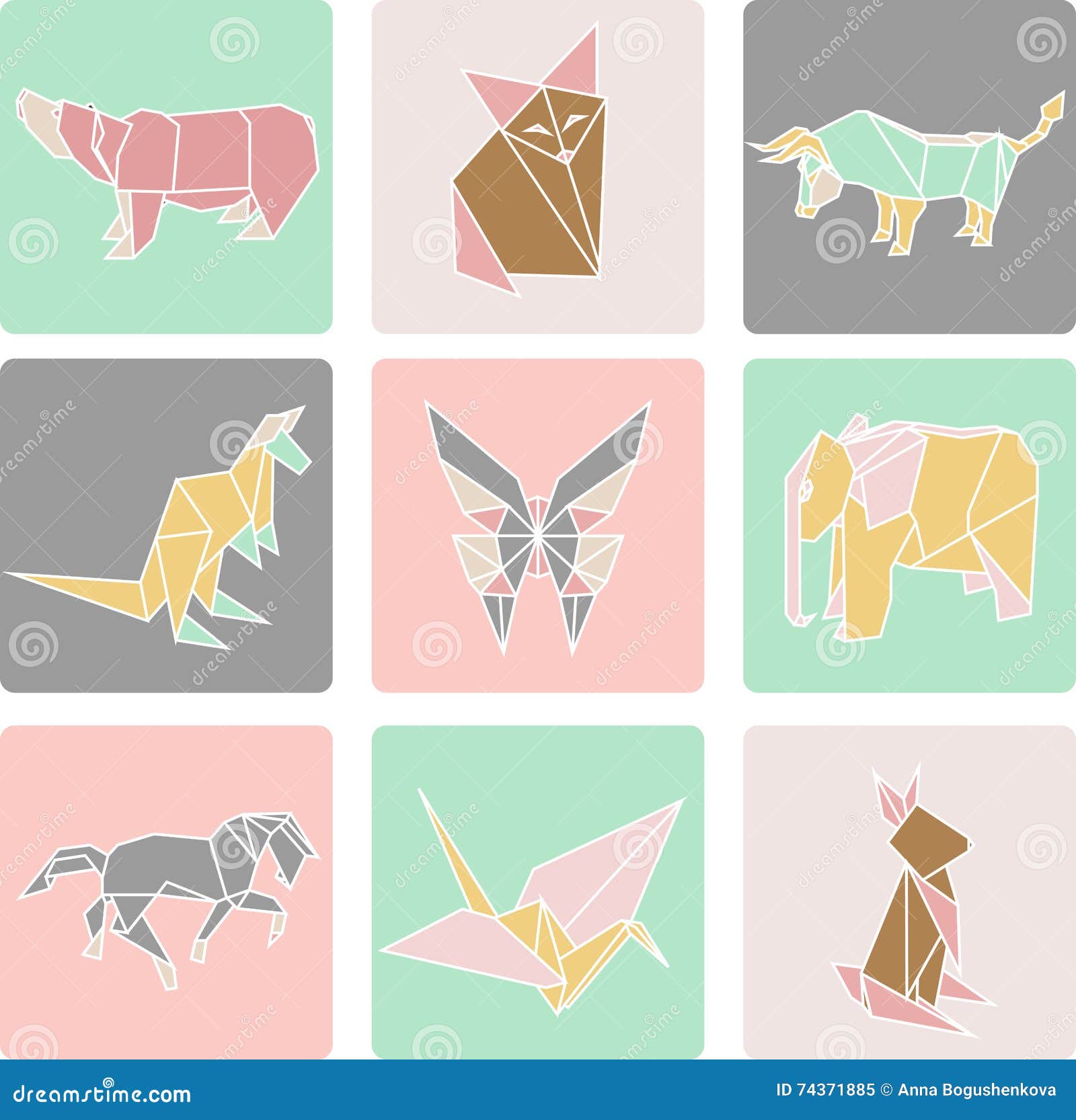 Vector Illustration of Origami Paper Animals Stock Vector ...