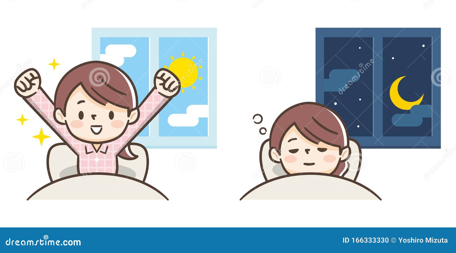 Sleeping and Waking Up Illustration Stock Vector - Illustration of room ...