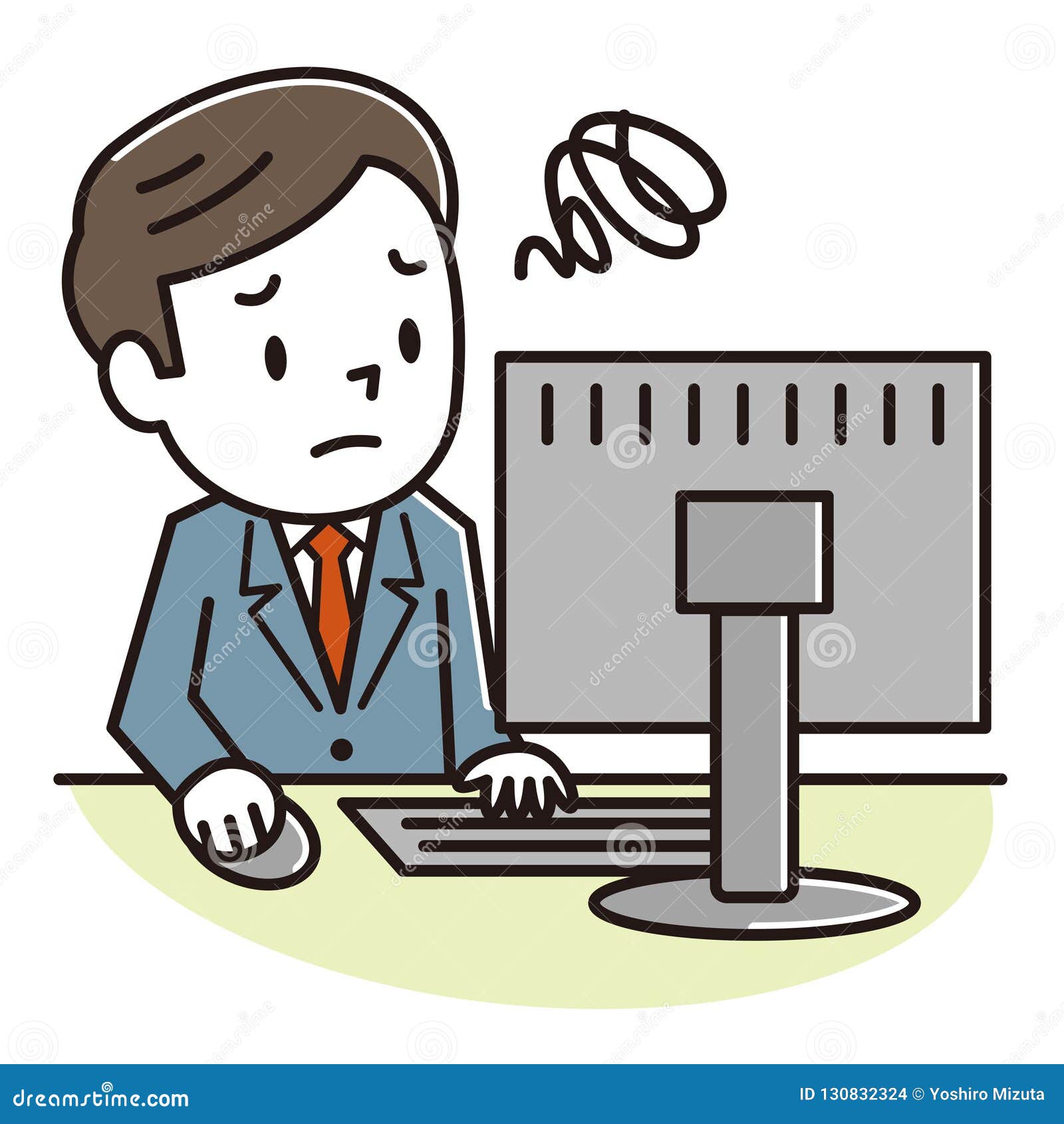 Young Man Looking at a Computer with a Troubled Look Stock Vector ...