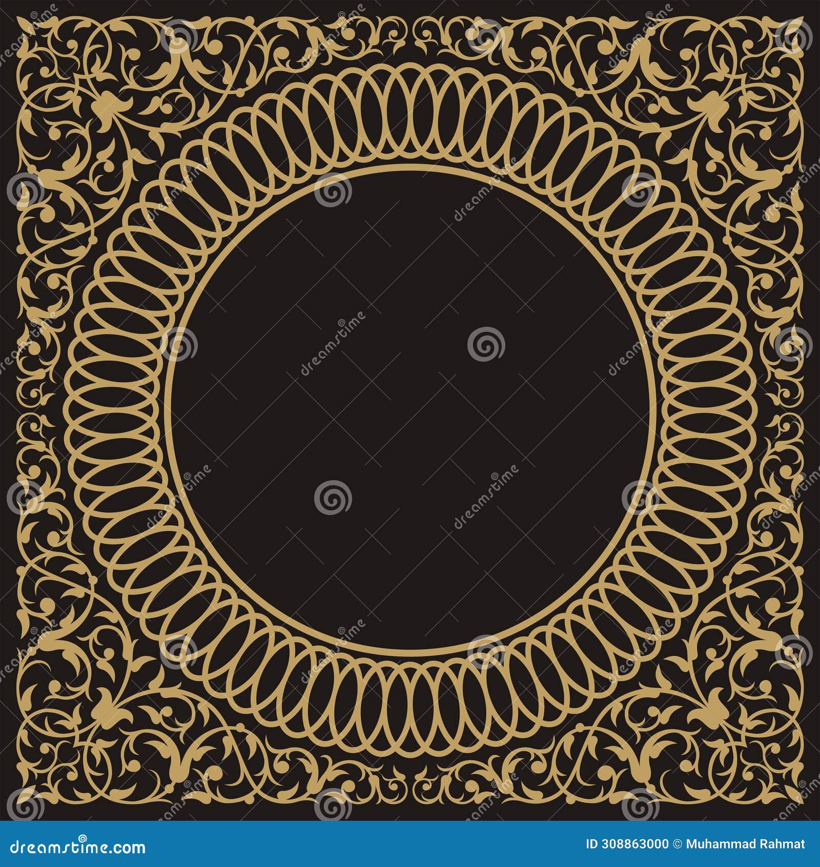 Vector Illustration for Ornamental Design Pattern on Square and Round Frame in the Center Stock ...