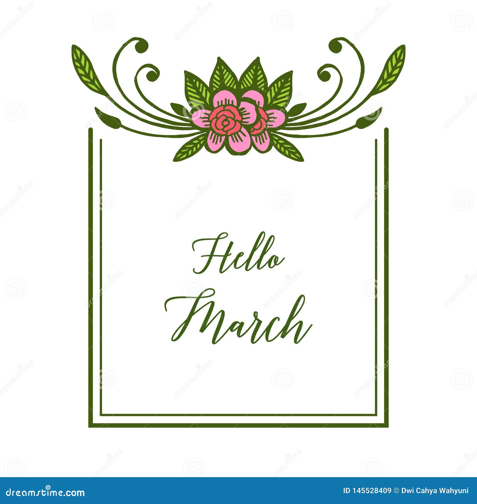 Vector Illustration Ornate Hello March with Bright Flowers Frame Stock ...