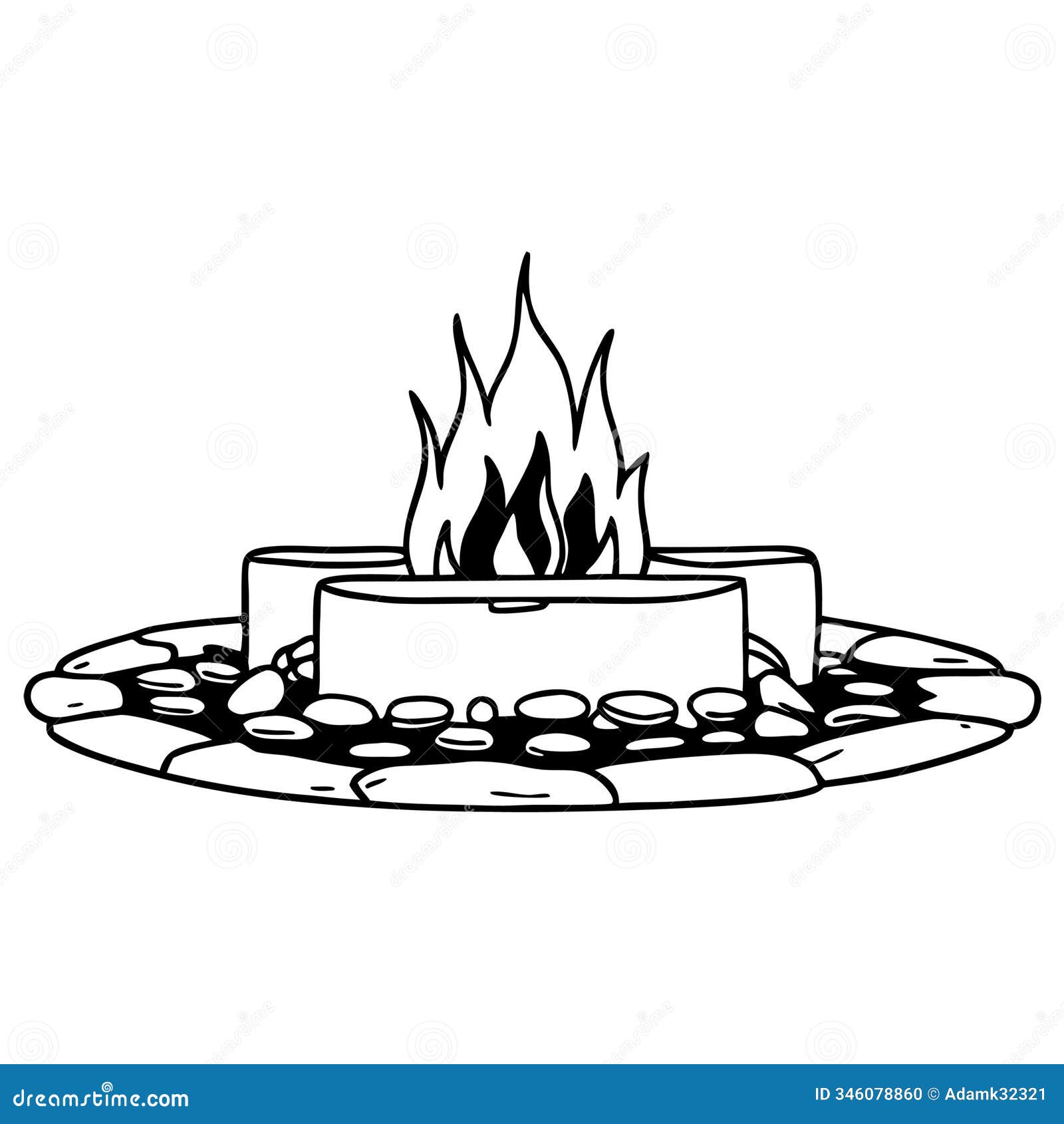 Vector Illustration of Outdoor Stone Fire Pit with Flames for Backyard ...