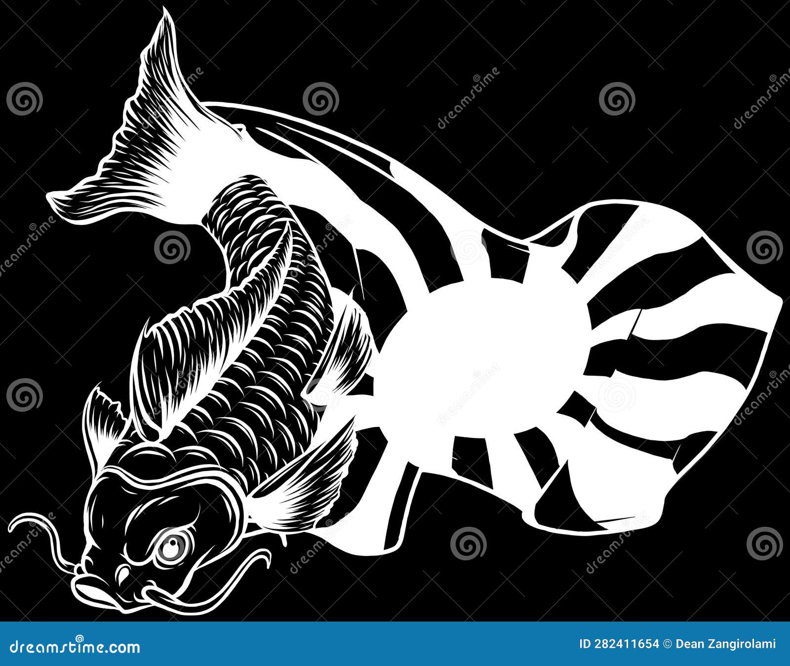 Vector Illustration of Outline Carp Fish Design Stock Vector ...