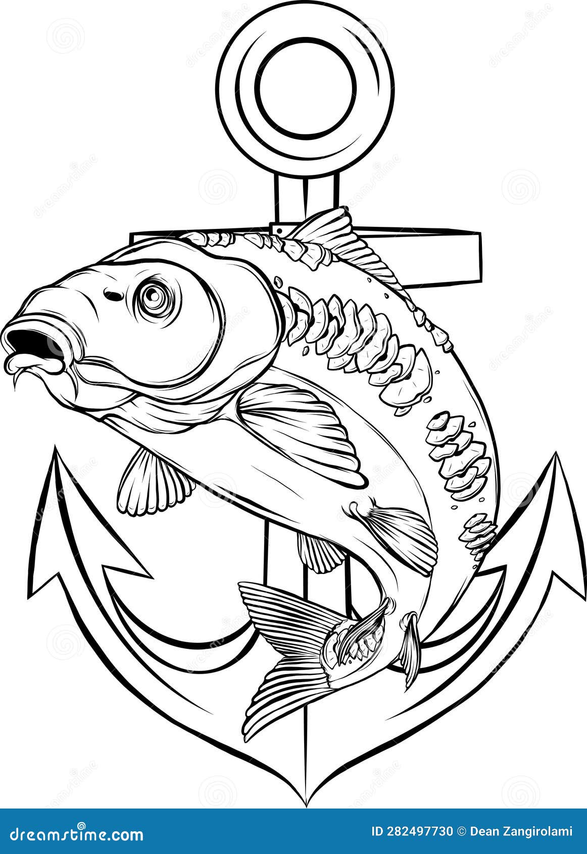 Vector Illustration of Outline Carp Fish Design Stock Vector ...