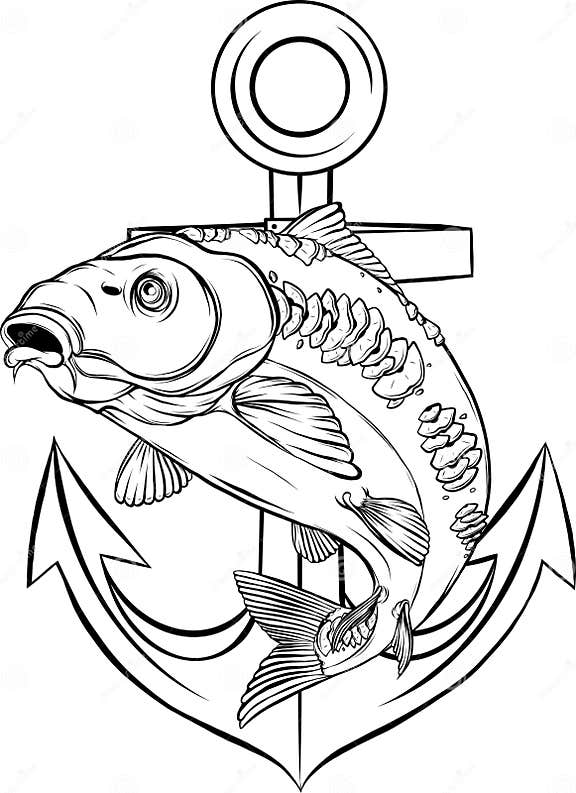 Vector Illustration of Outline Carp Fish Design Stock Vector ...
