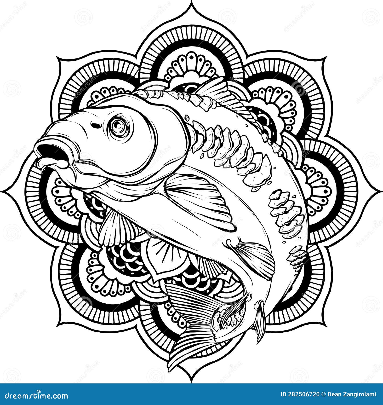 Vector Illustration of Outline Carp Fish Design Stock Vector ...
