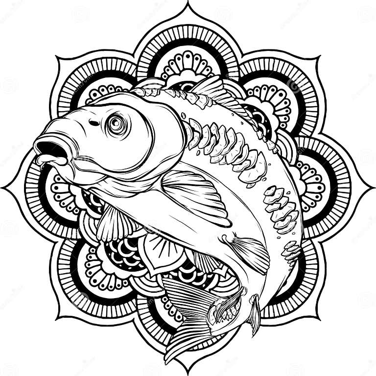 Vector Illustration of Outline Carp Fish Design Stock Vector ...