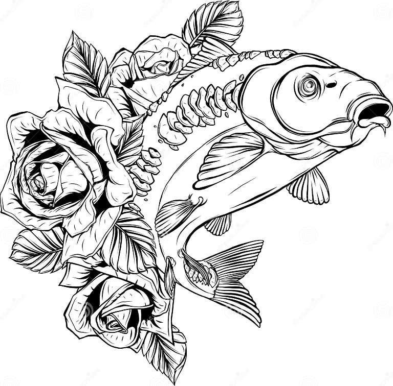 Vector Illustration of Outline Carp Fish Design Stock Vector ...