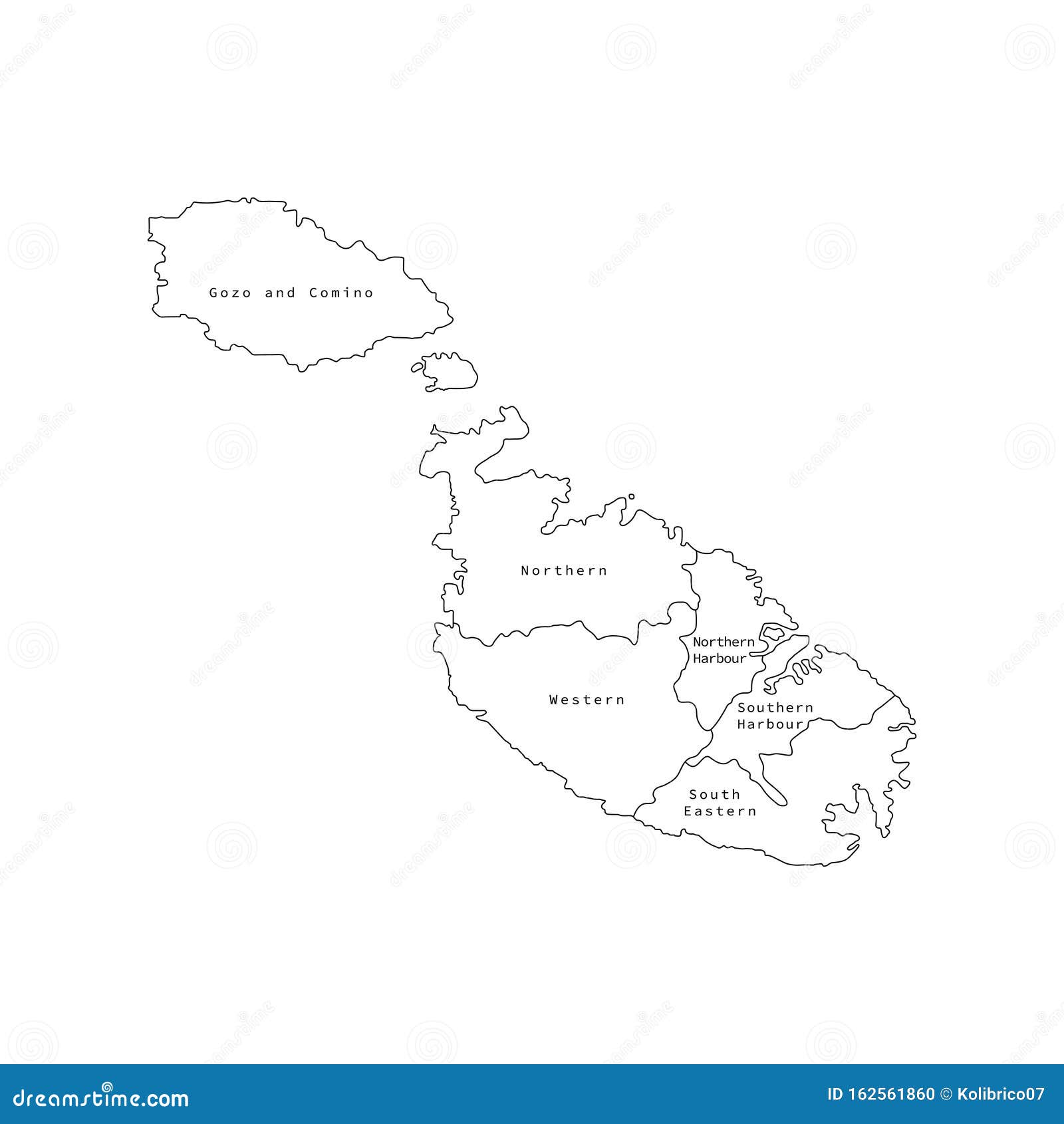 Vector Illustration Of Outline Malta Districts Map. Vector Map ...