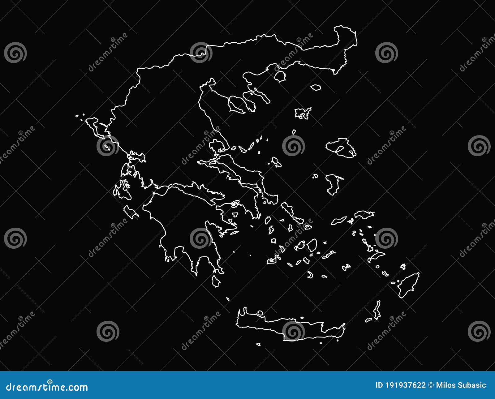 Outline Map Of Greece On Black Background Vector Illustration ...