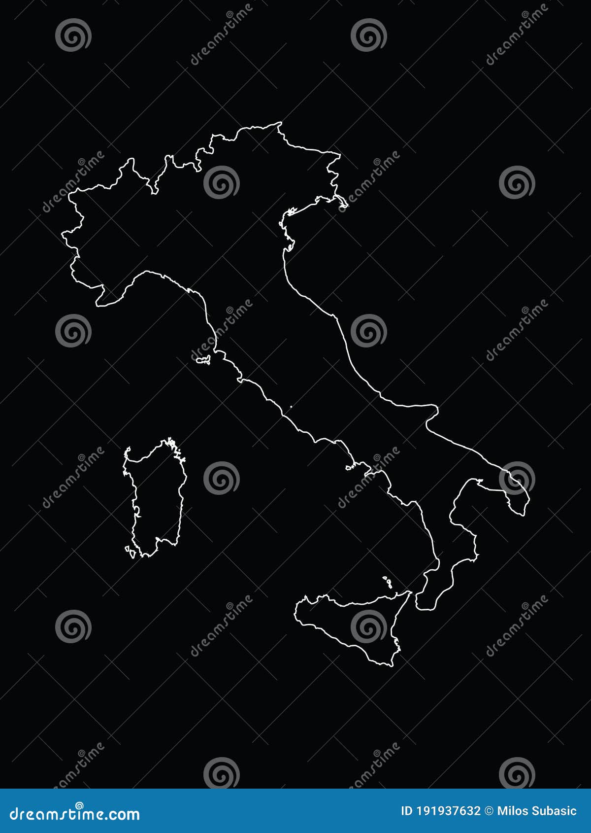 Outline Map of Italy on Black Background Stock Vector - Illustration of ...