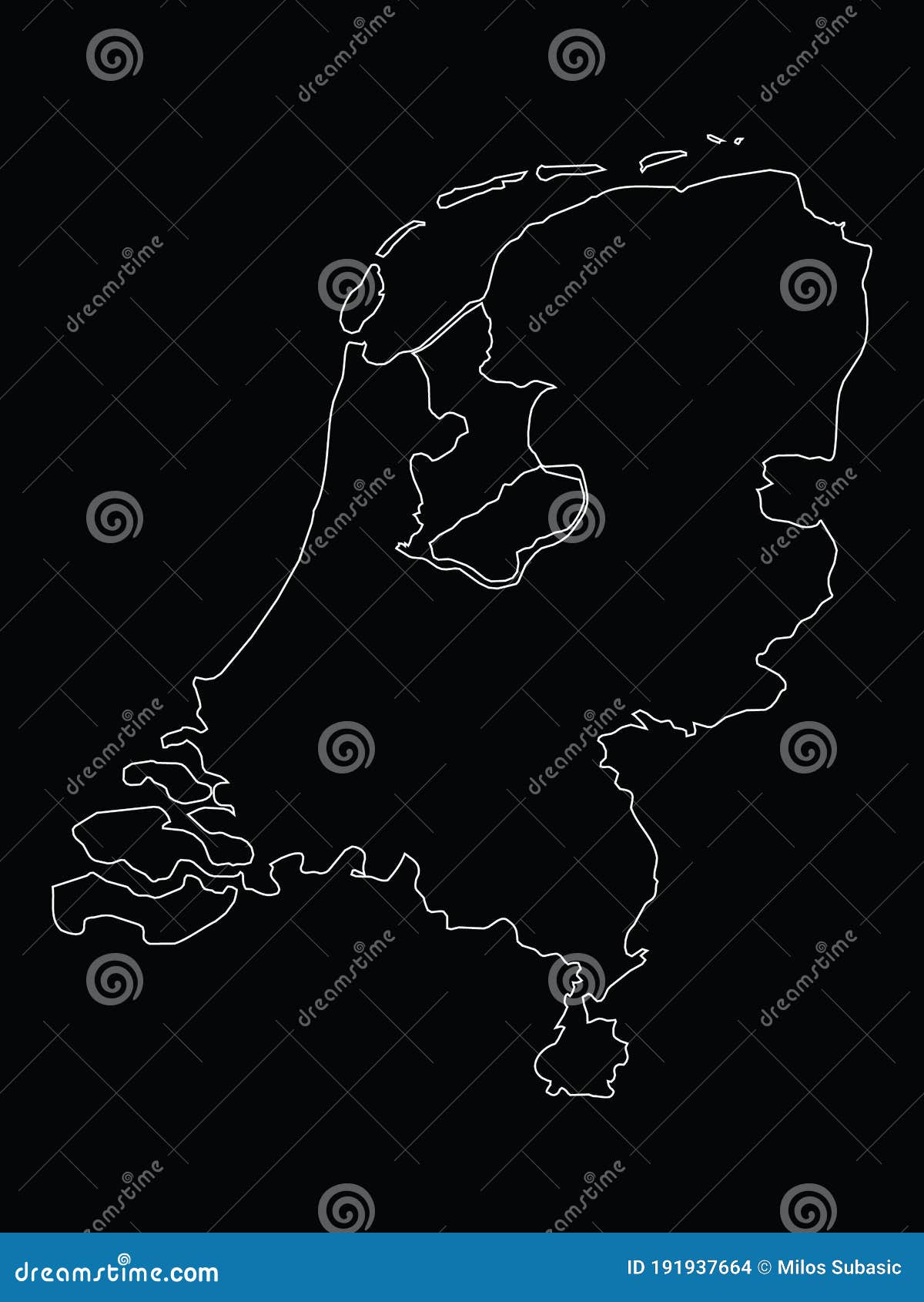 Outline Map of Netherlands on Black Background Stock Vector ...