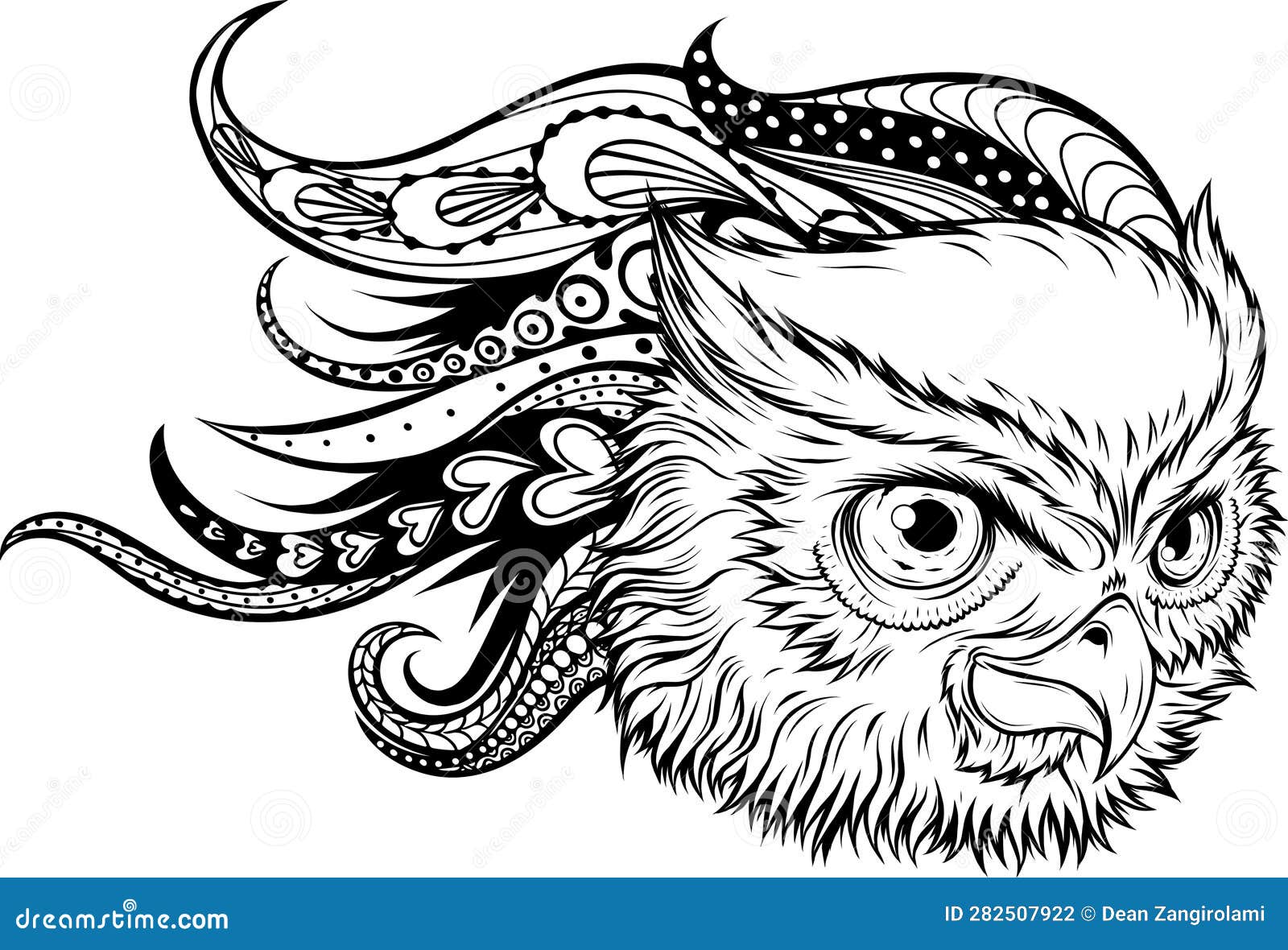 Vector Illustration of Outline Owl Head Design Stock Vector ...