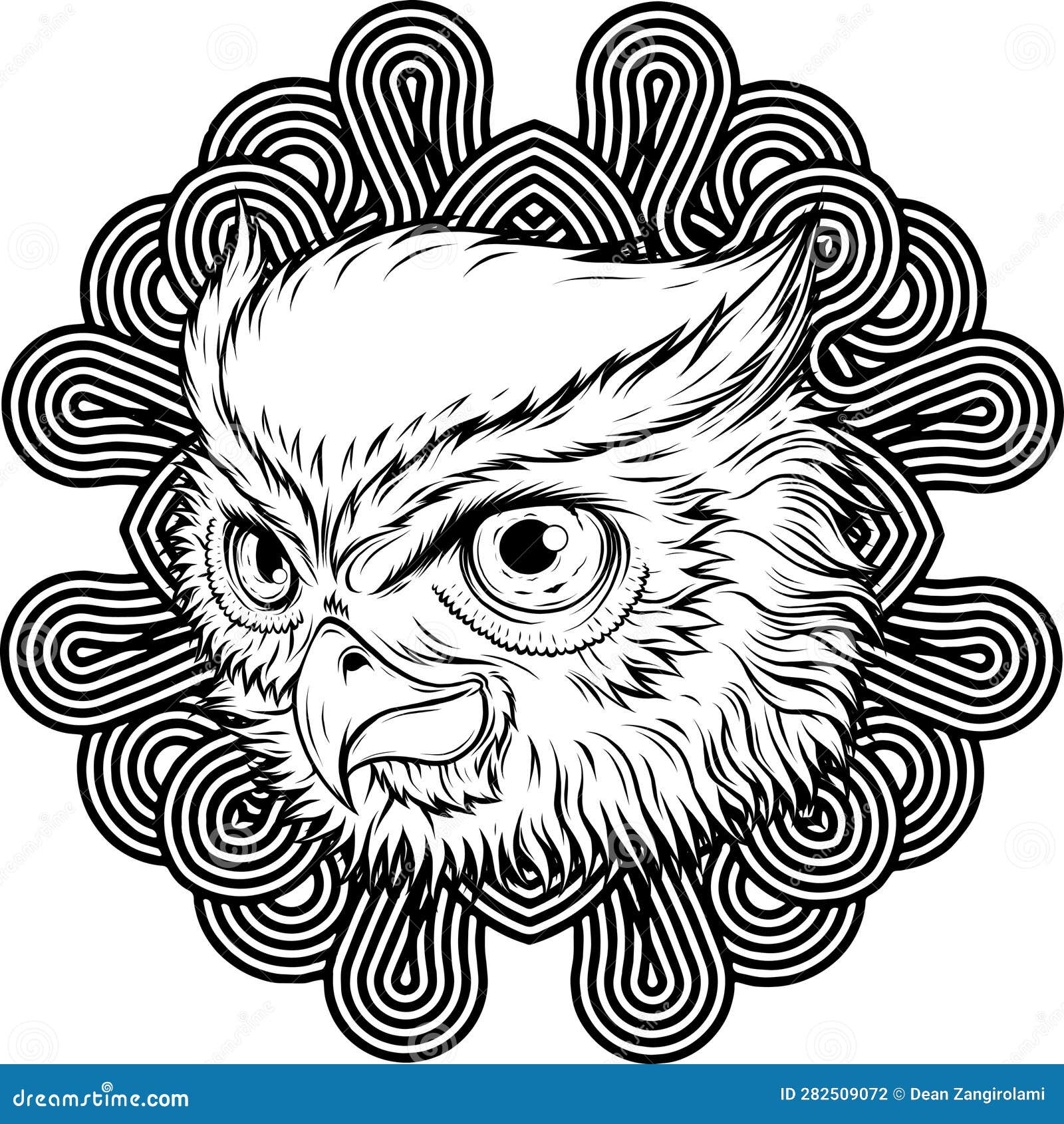 Vector Illustration of Outline Owl Head Design Stock Vector ...