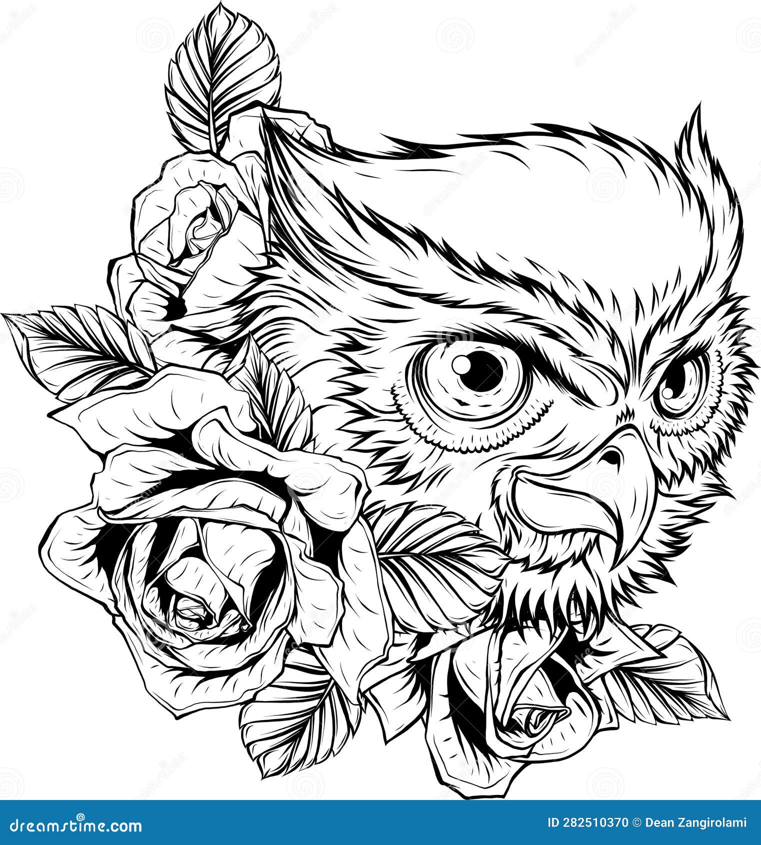 Vector Illustration of Outline Owl Head Design Stock Vector ...