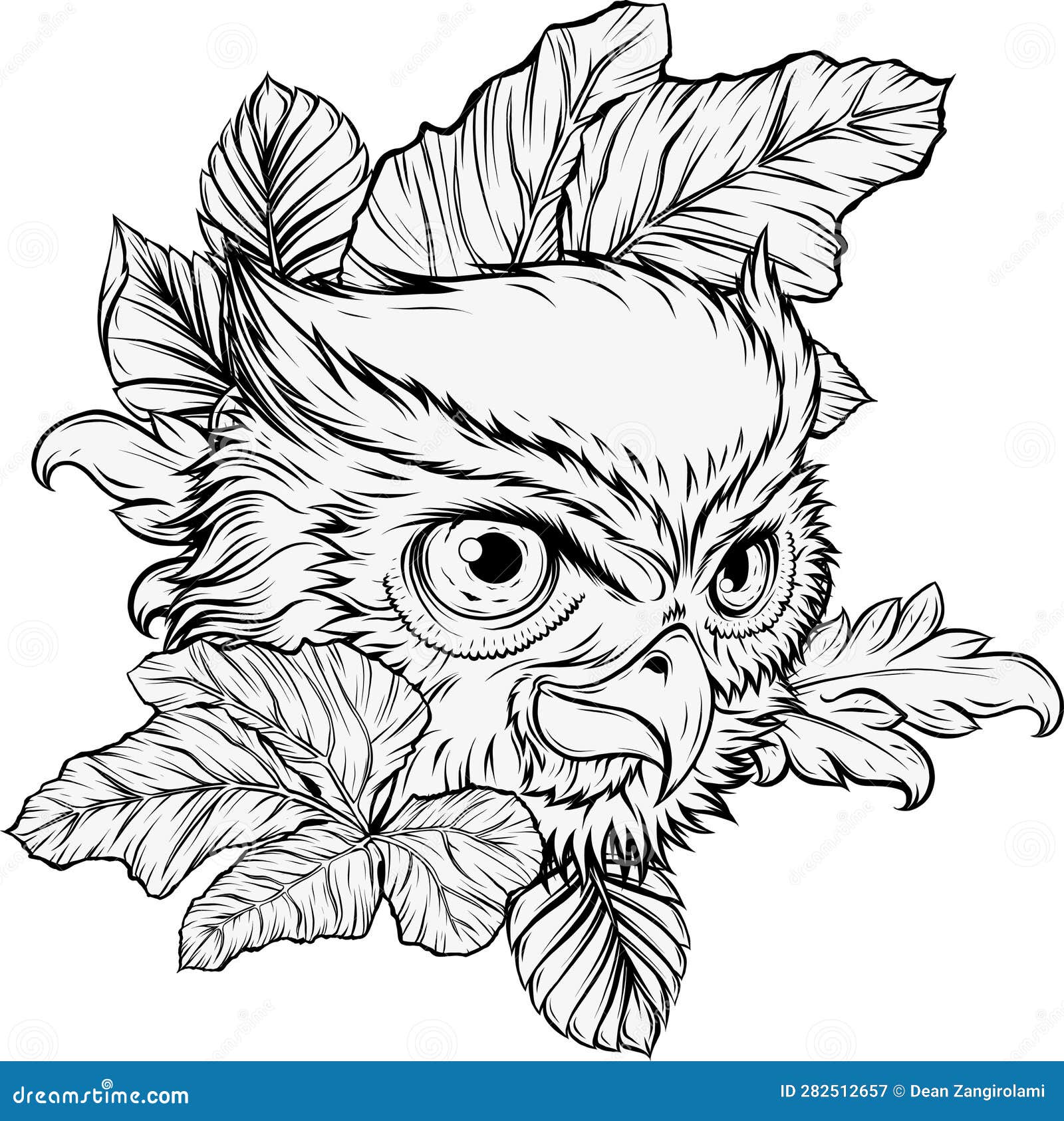 Vector Illustration of Outline Owl Head Design Stock Vector ...