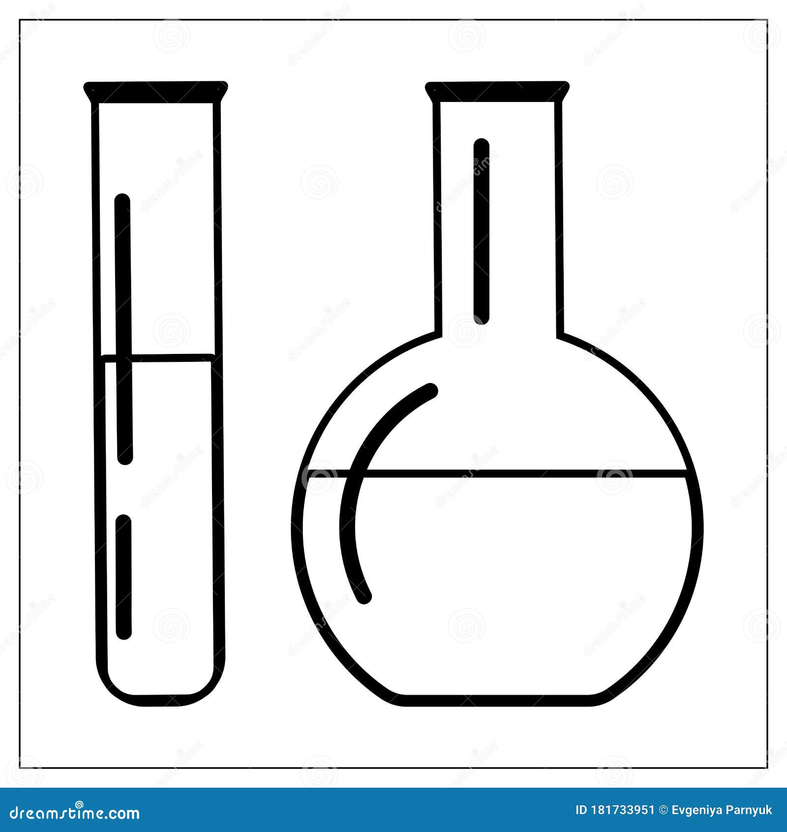 Vector Illustration with Outlines of Laboratory Apparatus with Colorful ...