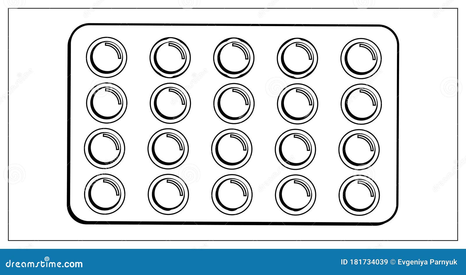 Vector Illustration with Outlines of Packing Blister with Capsules and ...