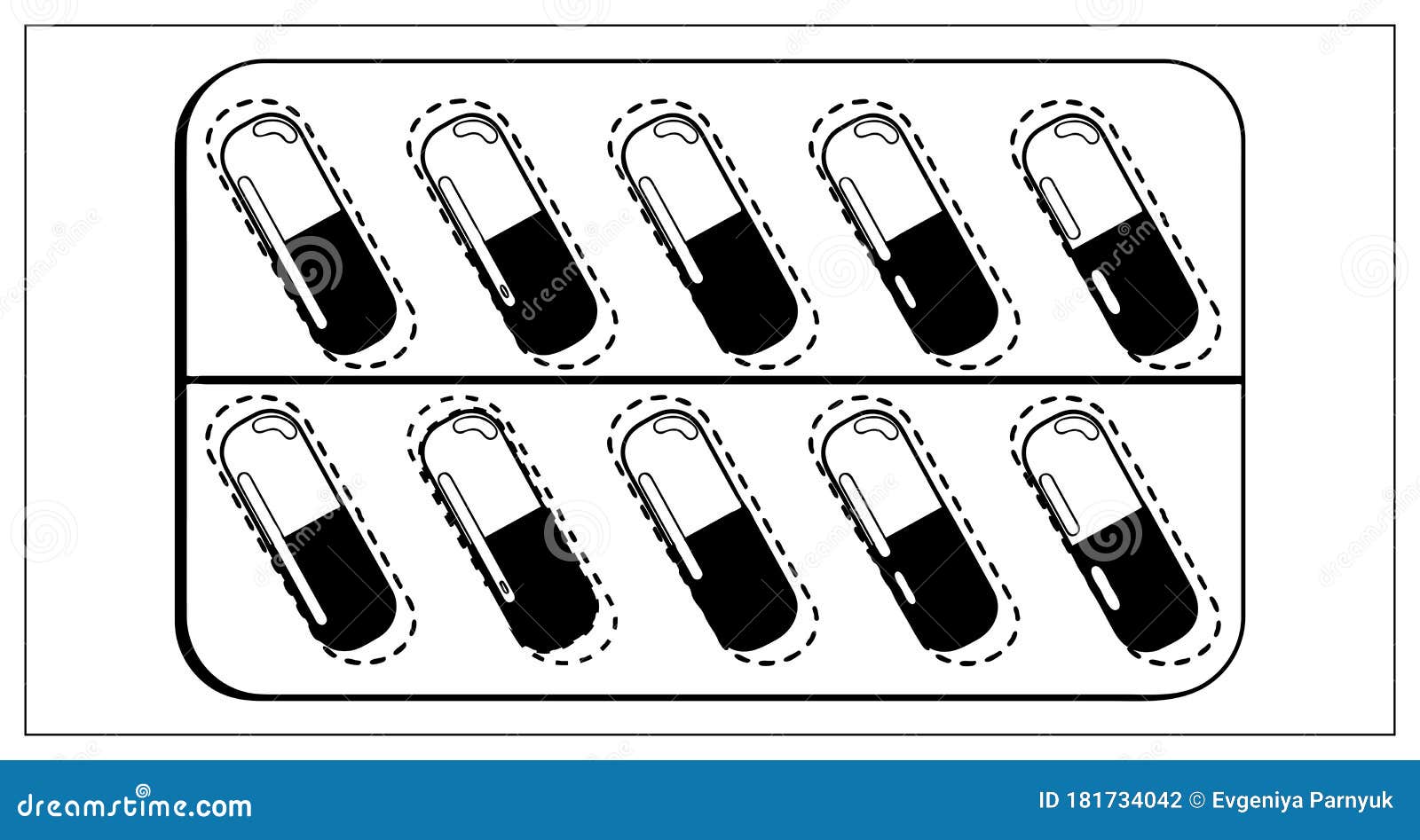Vector Illustration with Outlines of Packing Blister with Capsules and ...