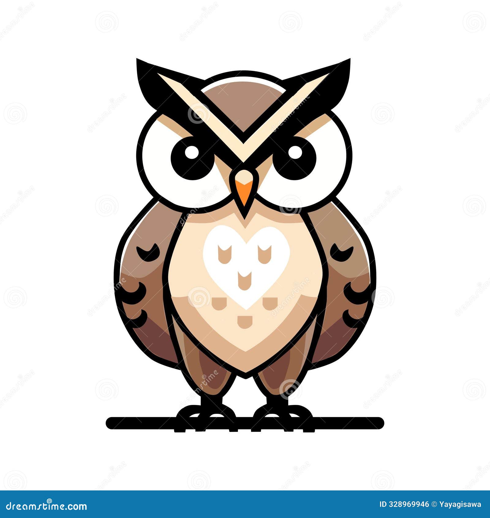 Vector Illustration of an Owl Facing Forward in Cartoon, Minimalist and ...
